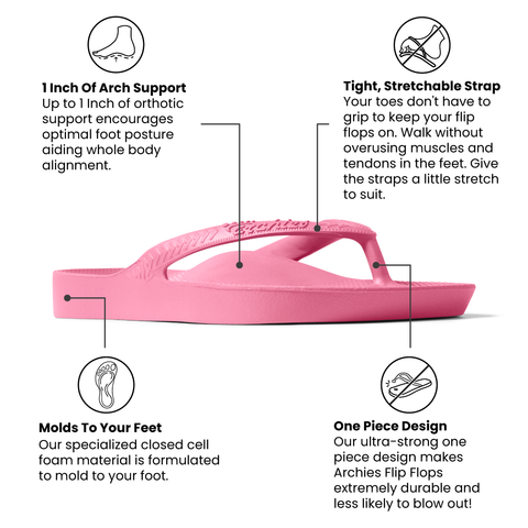 Arch Support Flip Flops - Classic - Hot Pink – Archies Footwear | USA